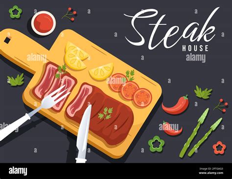Steakhouse Of Grilled Meat With Juicy Delicious Steak Salad And