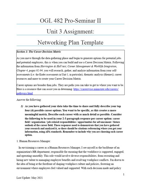 Unit 3 Module Networking Template Pdf Mentorship Goal