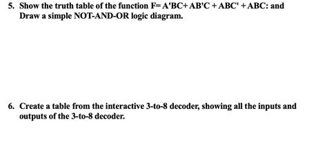 Solved 5 Show The Truth Table Of The Function F Abc Abc Abc Abc And Draw A Simple