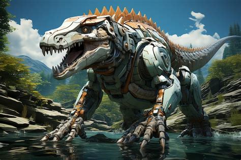 Premium Ai Image Robot Spinosaurus Prowling The Shores