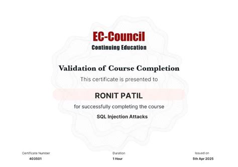 Cybersecurity Ecouncil Sqlinjection Websecurity Applicationsecurity… Ronit Patil