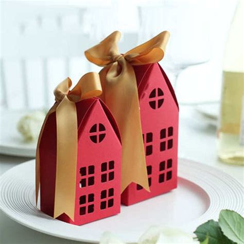 10 ชิ้น คริสต์มาส บ้าน รูปร่าง กล่องขนม กระดาษคราฟท์ ของชำร่วยงาน