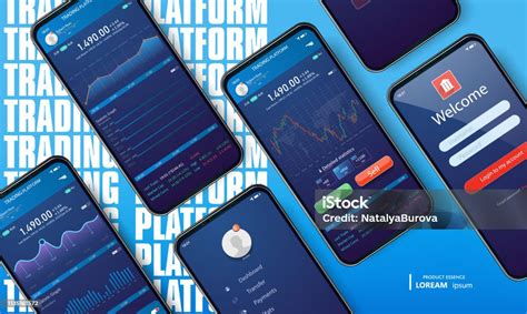 현대적인 디자인의 모바일 앱 인포 그래픽 템플릿 블루 그라데이션 배경에 스마트 폰 모형 모바일 앱 디자인 컨셉 벡터 건강관리와 의술에 대한 스톡 벡터 아트 및 기타 이미지