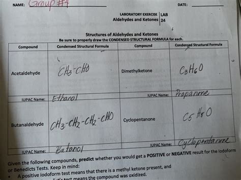 solved name date moup 4 laboratory exercise lab aldehydes