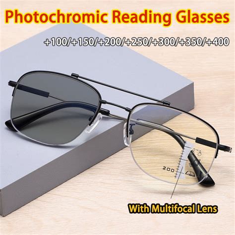 4 In 1 Photochromic Progressive Multifocal Reading Eyeglasses Memory Titanium Reading Glasses