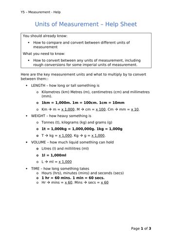 Y5 Maths Units Of Measurement Teaching Resources