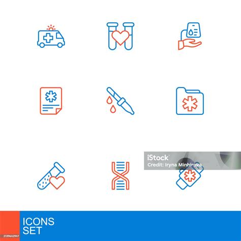 하트 Dna 기호 시험관 혈액 의료 건강 기록 폴더 환자 피펫 헌혈 및 아이콘이 있는 스마트 워치를 설정합니다 벡터 건강 검진에 대한 스톡 벡터 아트 및 기타 이미지