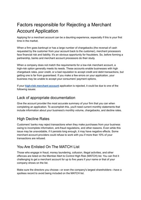 PPT Factors Responsible For Rejecting A Merchant Account Application PowerPoint Presentation