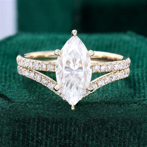 Marquise Cut Moissanite Hidden Halo Engagement Ring With Half Eternity