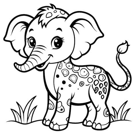 Página para colorear Elefante lindo Vector Premium
