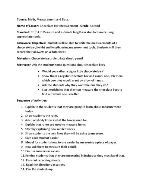 Chocolate Bar Math Pdf Measurement Paper