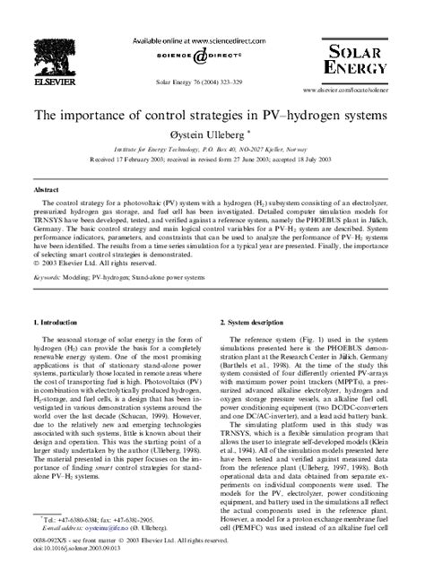 Pdf The Importance Of Control Strategies In Pvhydrogen Systems