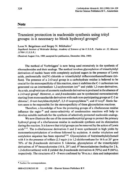 Pdf Transient Protection In Nucleoside Synthesis Using Trityl Groups