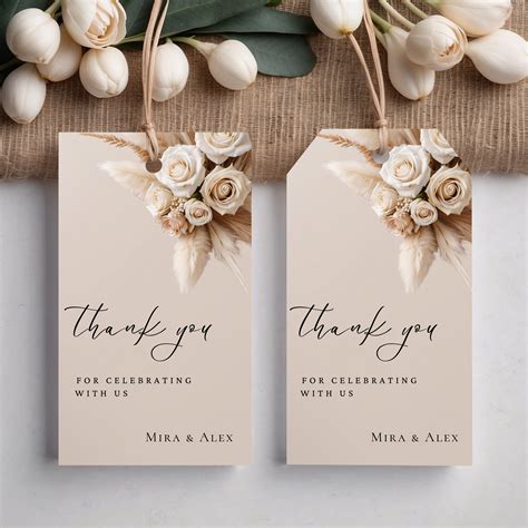 Floral Wedding Favor Tags Template Cream Beige Canva Editable