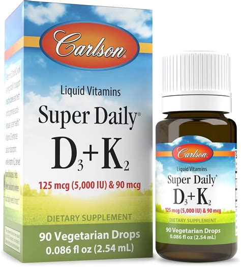 Amazon.com: Carlson - Super Daily D3 + K2, 125 mcg (5000 IU) Vitamin D3 ...