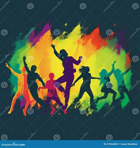 Logotipo De Baile Multitud De Personas Bailando Silueta Con Colores