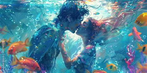 Underwater Kiss A Couple Sharing A Kiss Underwater With Pastel