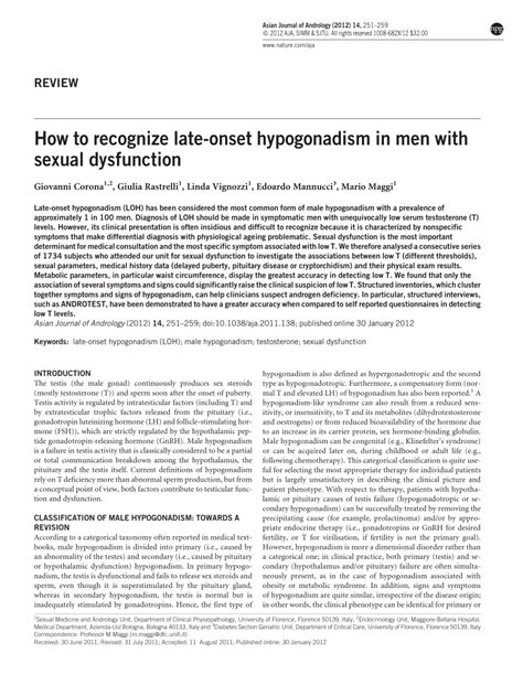 Pdf How To Recognize Late Onset Hypogonadism In Men With Sexual