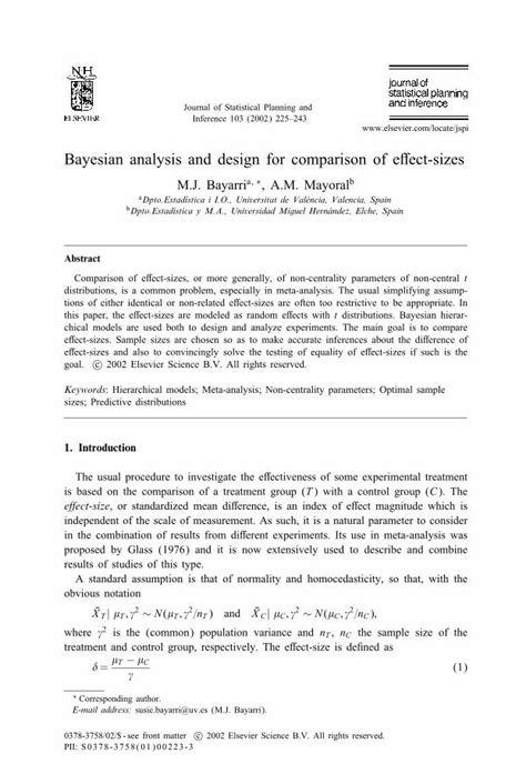 Pdf Bayesian Analysis And Design For Comparison Of Effect Sizes
