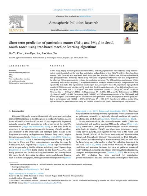 PDF Short Term Prediction Of Particulate Matter PM10 And PM2 5 In