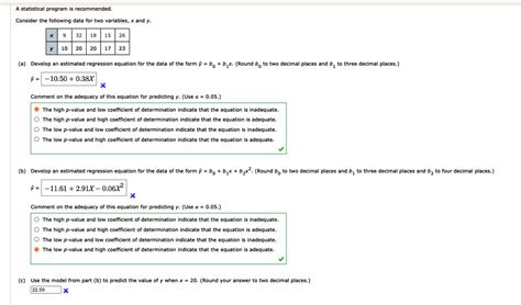 Solved Statistical Program Recommended Consider The Following Data For Two Variables Develop