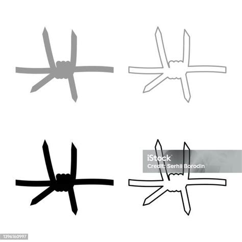 철조망 세트 아이콘 회색 검정색 벡터 일러스트 레이 션 이미지 솔리드 채우기 윤곽선 윤곽선 얇은 평면 스타일 가시에 대한 스톡 벡터 아트 및 기타 이미지 Istock