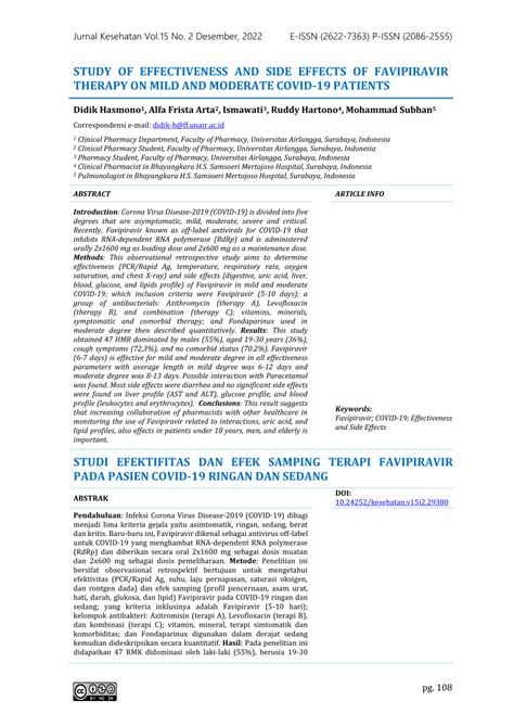 Pdf Study Of Effectiveness And Side Effects Of Favipiravir Therapy On