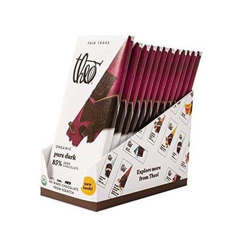 Theo Chocolate Pure Organic Dark Chocolate Bar 85 Cacao 12 Pack
