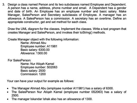 Solved Design A Class Named Person And Its Two Subclasses