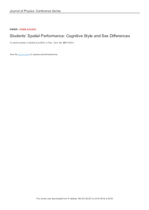 Pdf Students Spatial Performance Cognitive Style And Sex