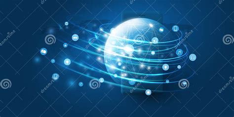 Abstract Blue Modern Style Cloud Computing Networks Global Telecommunications And Iot Concept