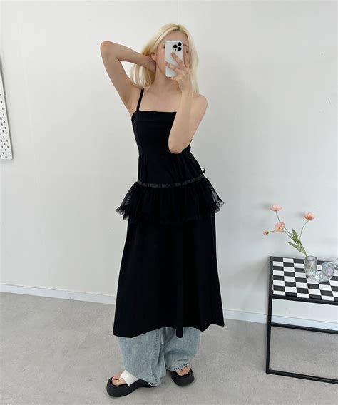 쿠치마치 [레이어드 직진] 리본 레이스 시스루 레이어드 스커트 3color