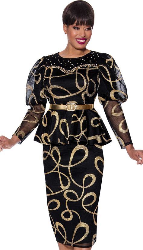 Stellar Looks Sl1862 Bwg Qs Designer Church Suit Black With Gold 8