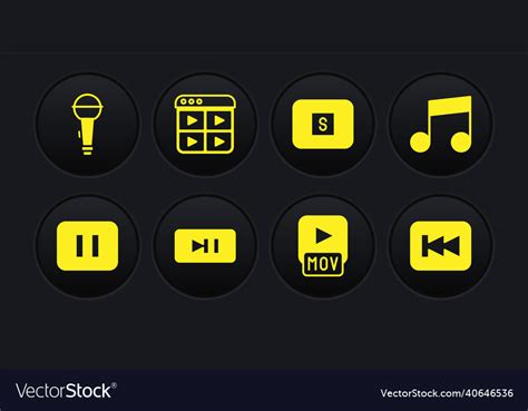 Set Pause Button Music Note Tone Mov File Stop Vector Image