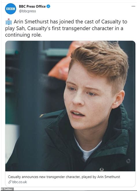 Bbc Announce Casualtys First Ever Transgender Character Daily Mail