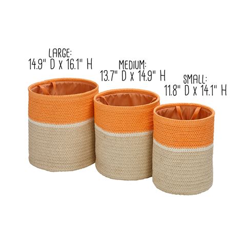 Orange Natural Paper Straw Nesting Baskets With Handles Set Of 3