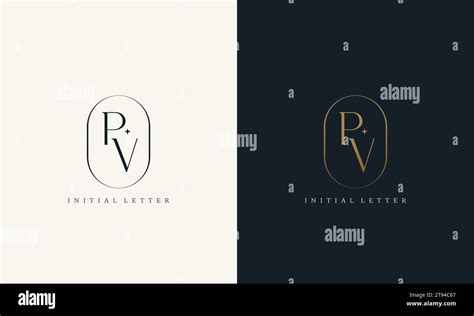 Premium Pv Logo Monogram With Gold Circle Frame Luxury Initials Design
