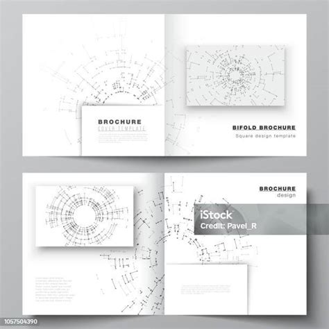 사각형 디자인 Bifold 브로셔 잡지 전단지 책자에 대 한 두 개의 표지 템플릿 벡터 레이아웃 네트워크 연결 개념 선과 점 들을 연결입니다 기술 디자인