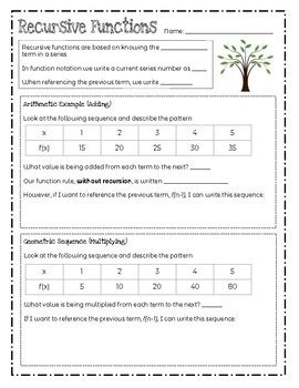 Recursive Function Notes By Planitmath Teachers Pay Teachers