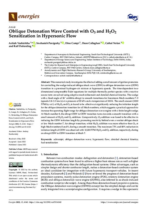 Pdf Oblique Detonation Wave Control With O3 And H2o2 Sensitization In