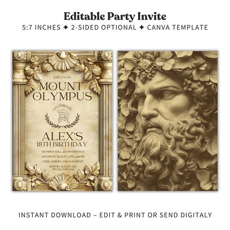 Greek Mythology Birthday Invitation Toga Party Editable Template