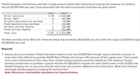Solved 1 Assume Due To A Recession Polaski Company Expects