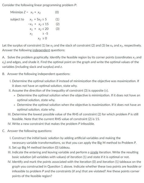 Consider The Following Linear Programming Problem P