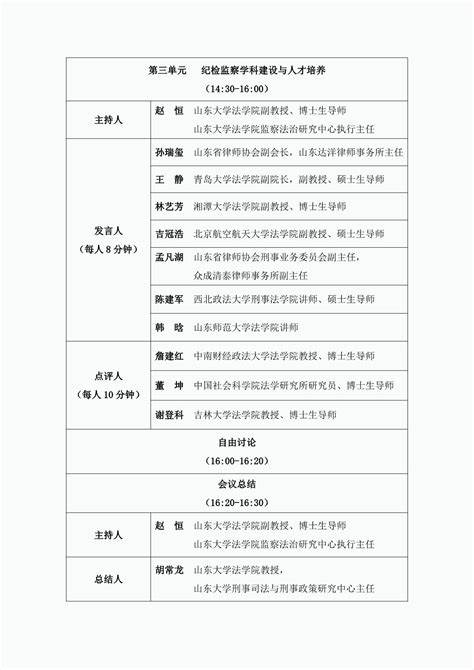 会议议程 基层治理现代化视域下国家监察的理论与实践高端论坛 山东大学法学院