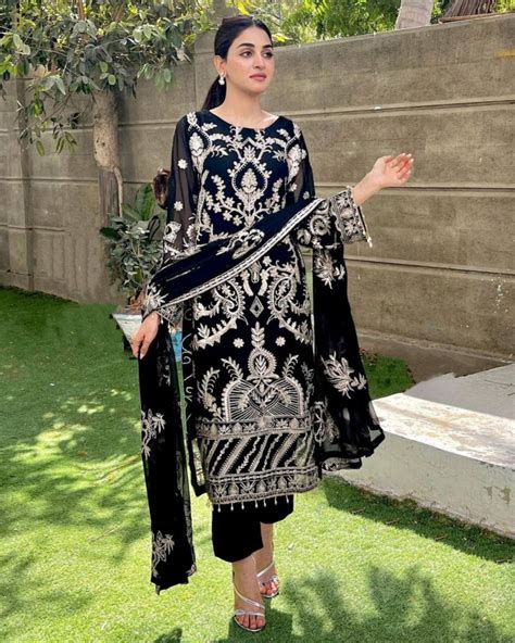 Aromatic Black Pure Georgette Embroidery Work Pakistani Suit