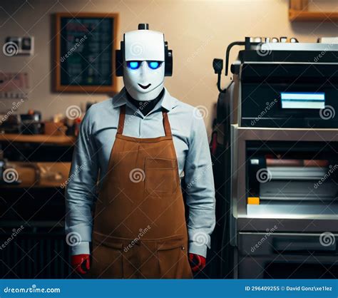 Autonomous Robot Ready To Assist You In The Cafe Stock Illustration