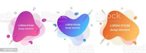 3 현대 액체 추상 요소 그래픽 그라데이션 플랫 스타일 디자인 유체 벡터 다채로운 그림 설정된 배너 간단한 모양 템플릿 로고