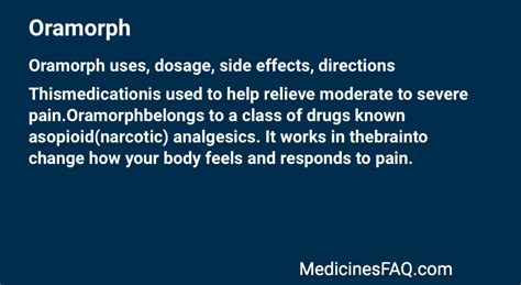 Oramorph Uses Dosage Side Effects Food Interaction And Faq