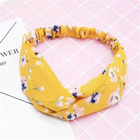 Jual BANDANA SIMPUL KOREA POLOS PITA WARNA MOTIF Bunga Kuning Di Seller Muranich Aksesoris