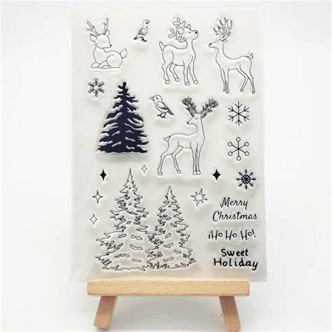 Kawaii 크리스마스 사슴 투명 투명 실리콘 도장 Diy Scrapbooking 스텐실 색칠 장식 사무실 학교 용품 수정 용품